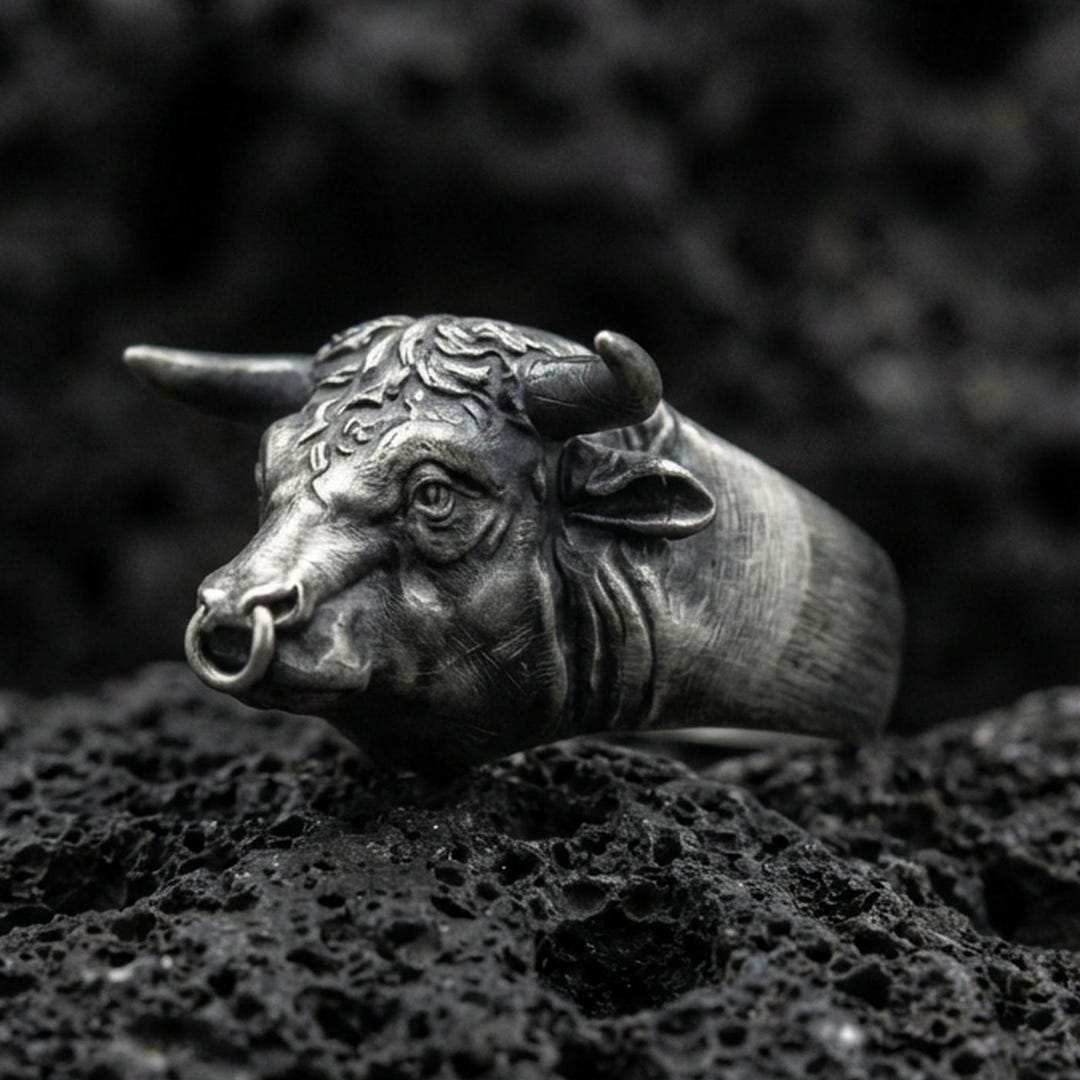 Sterling Silver Bull Ring, Unisex Animal Jewelry - Etsy