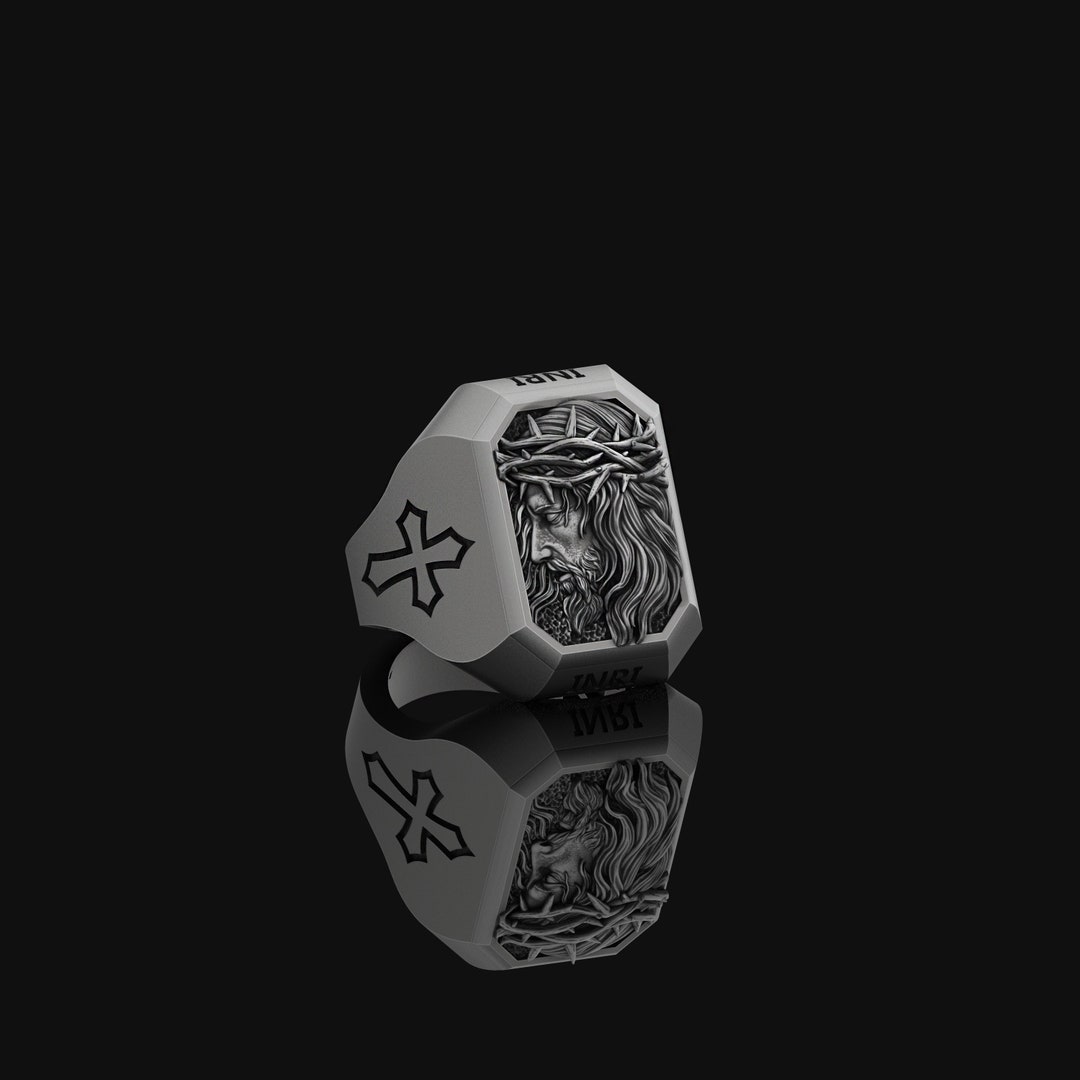 Jesus Christ Crown of Thorns Silver Ring, Jesus Head Ring, Religious ...