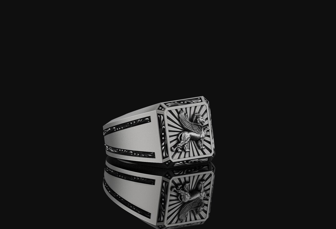 Gold Plated Silver Gryphon Ring Griffon Jewelry Griffin Guardian ...