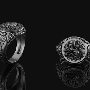 Silver Saint George Signet Ring Christian Jewelry Religious Accessory ...