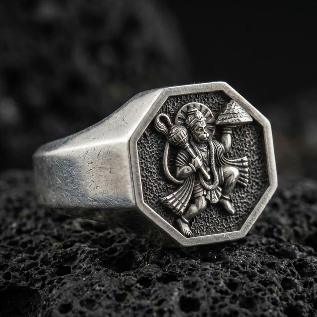 Hanuman Sterling Silver Ring, Octagonal Hindu Deity Jewelry - Etsy