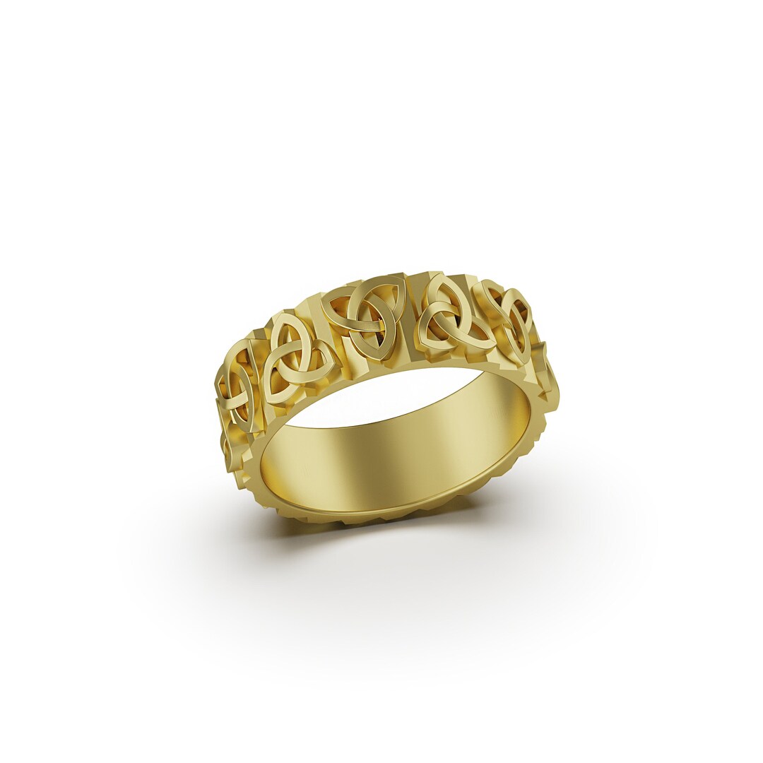 Gold Triquetra Trinity Knot Ring, 10K Gold Eternal Love Celtic Triangle ...