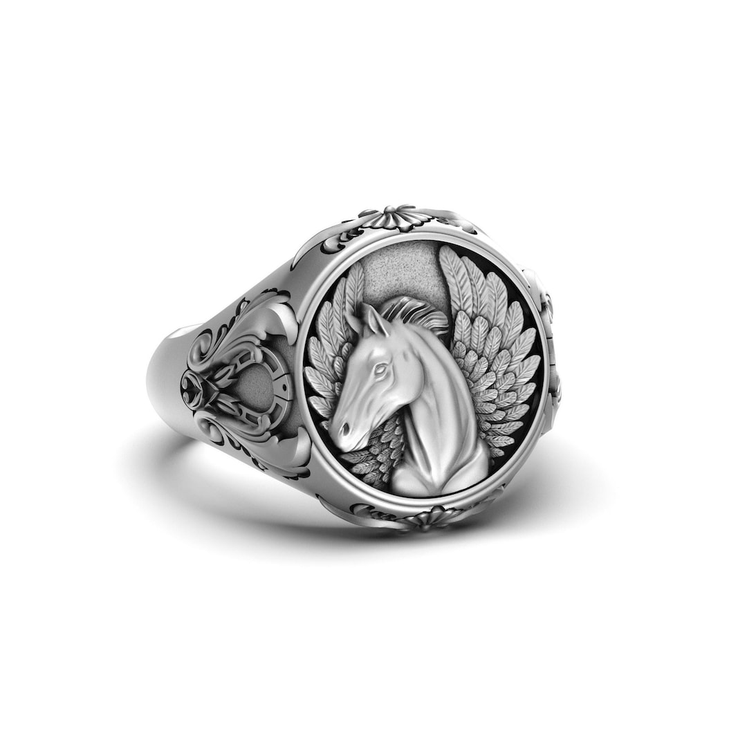 Silver Pegasus Ring - Mythical Horse Jewelry, Elegant Fantasy Ring, Unique Gift for Horse Lovers ...
