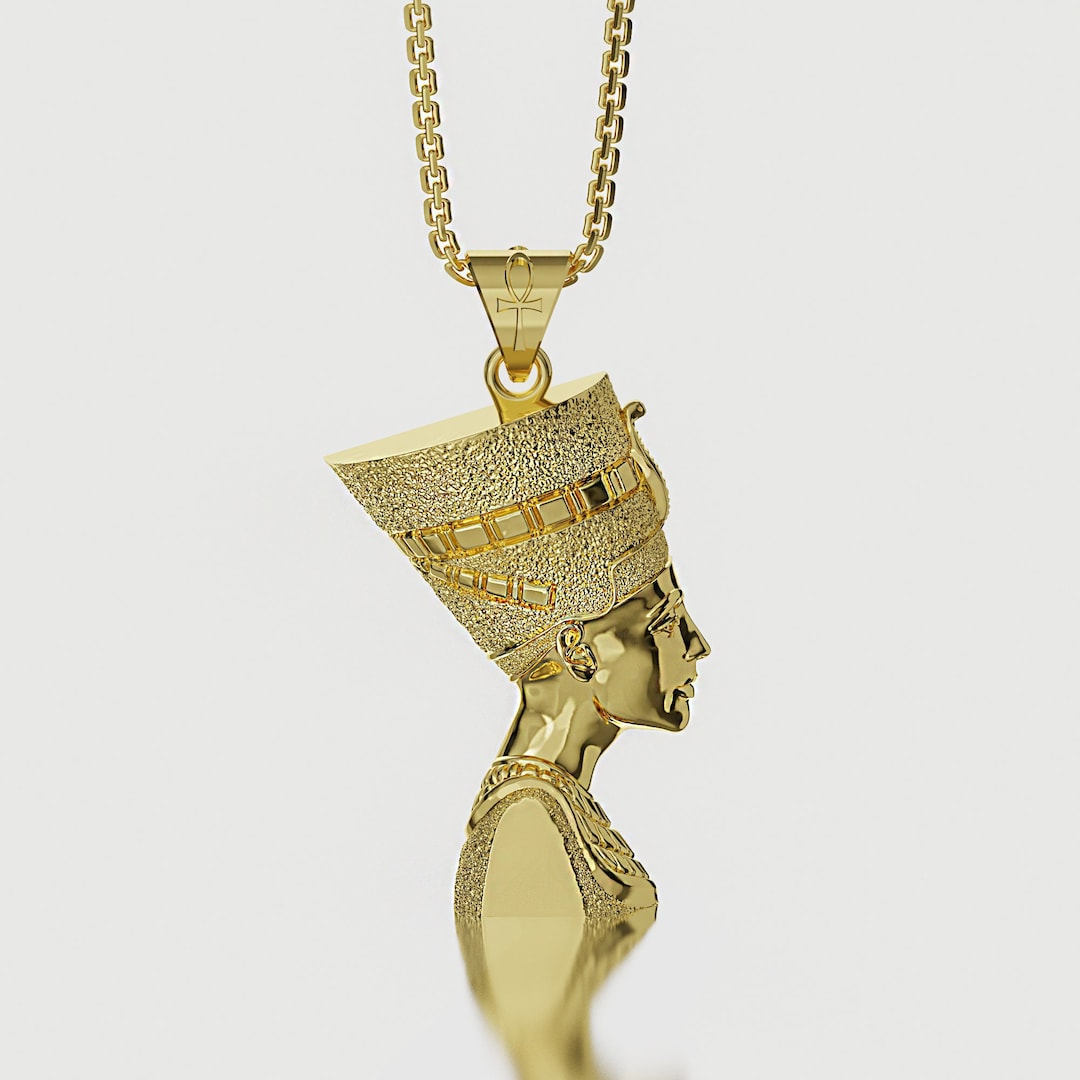 18K Gold Nefertiti Necklace, Nefertiti, Egyptian Jewelry, Queen ...