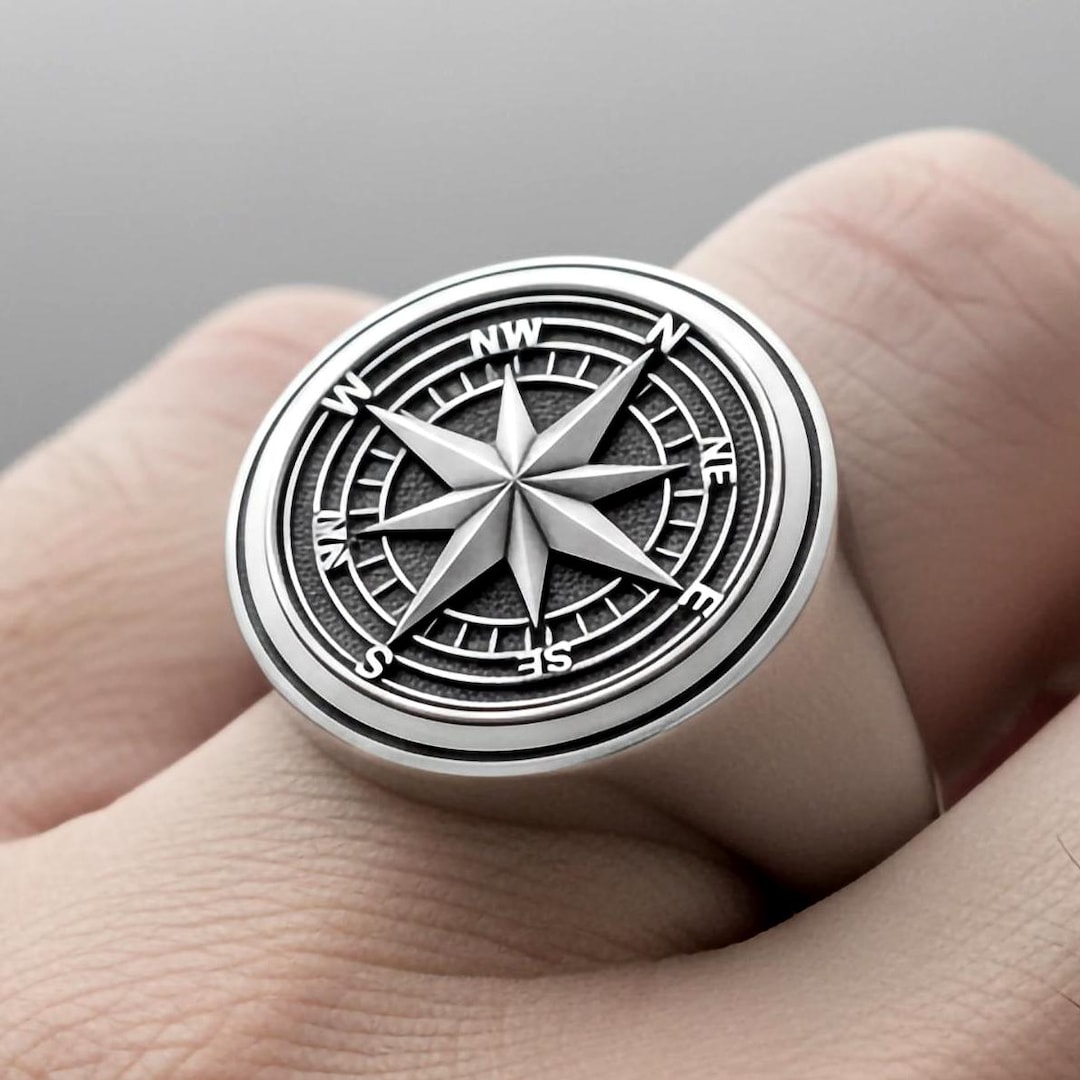 Oxidized Sterling Silver Compass Ring, Nautical Jewelry, Gift for Him ...
