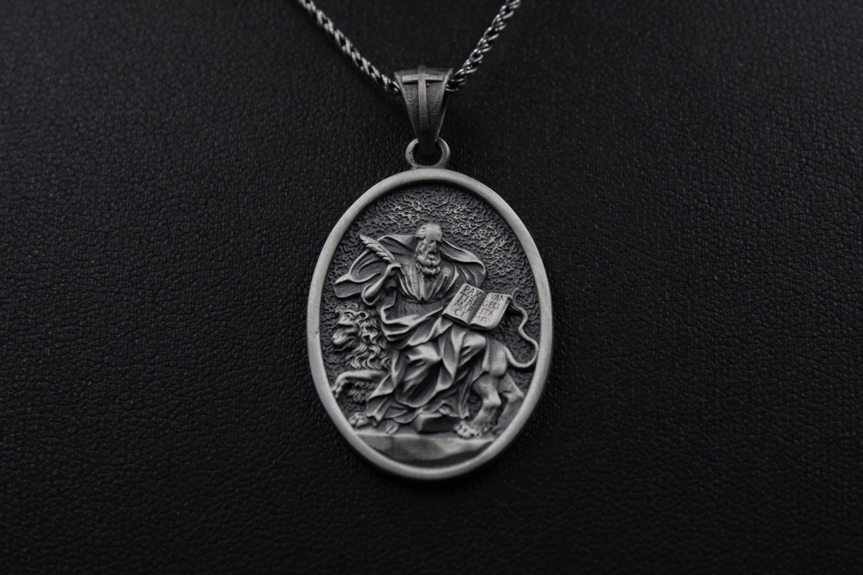 Silver St Mark Necklace Men Pendant Christian Medallion - Etsy