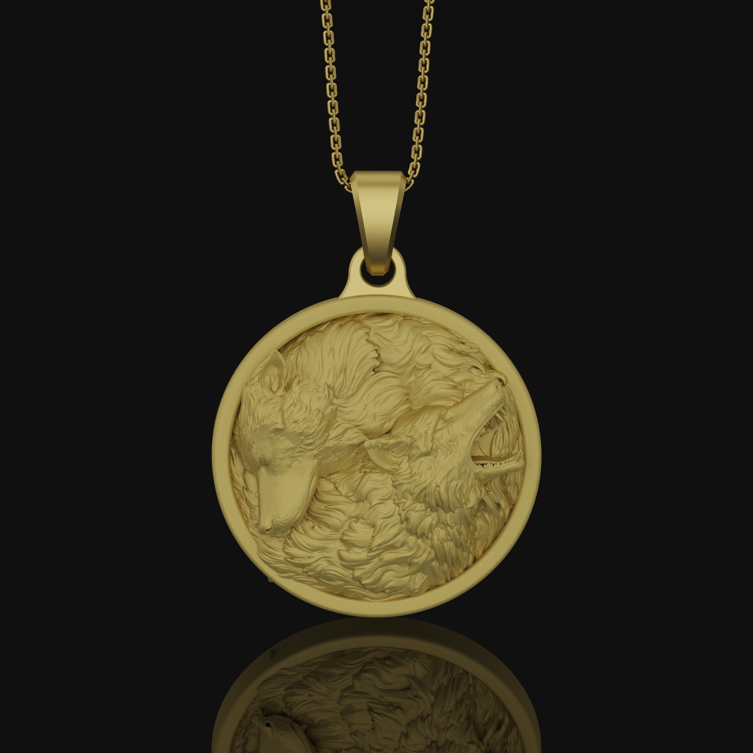 Twin Wolf Pendant Necklace - Silver Men's Wolfpack Jewelry, Alpha ...