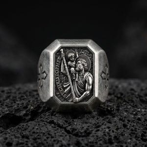 St Christopher Ring, 925 Sterling Silver Signet, Catholic Gift - Etsy