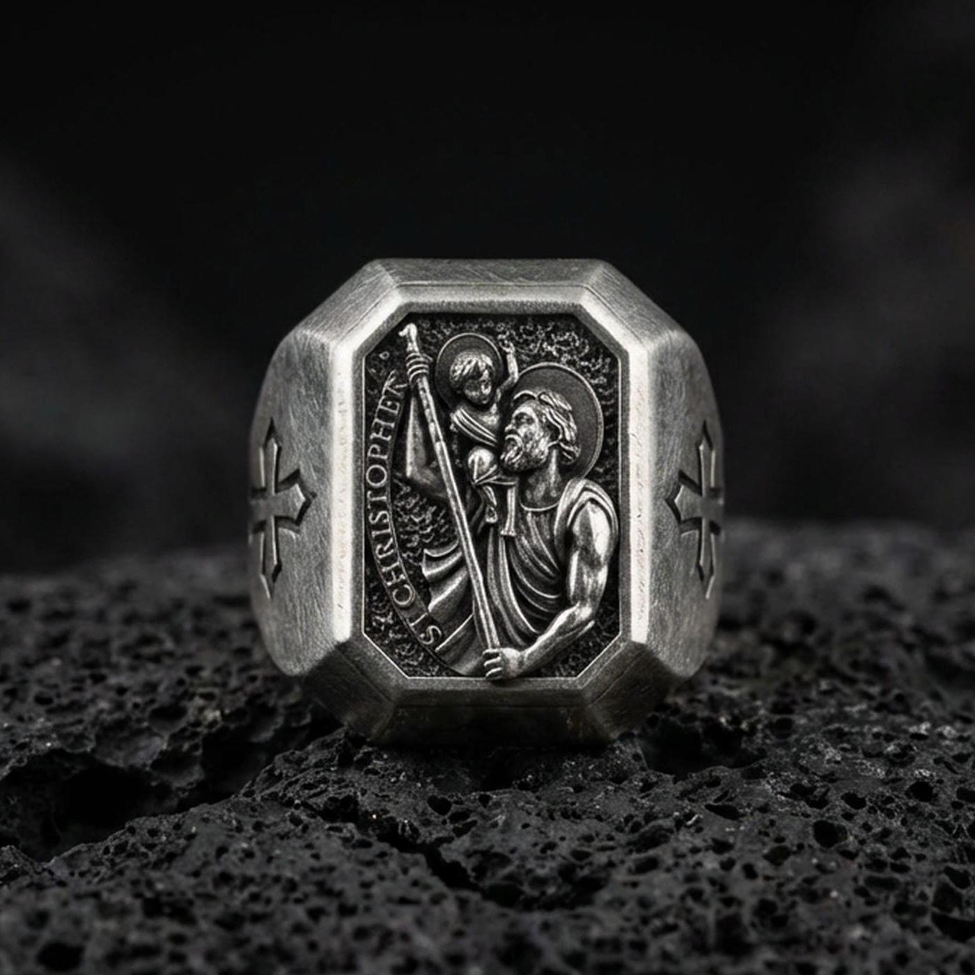 St Christopher Ring, 925 Sterling Silver Signet, Catholic Gift - Etsy