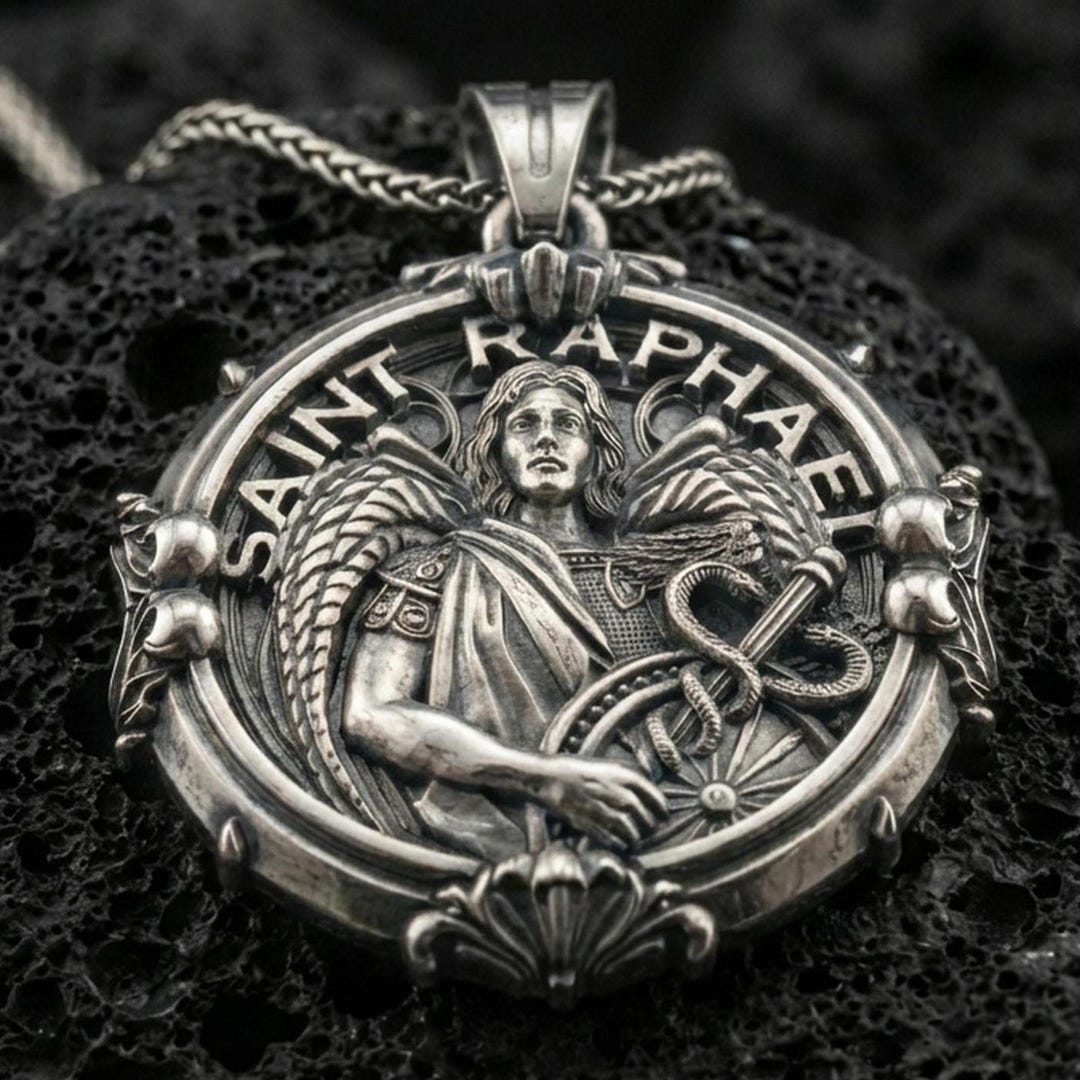 Silver Saint Raphael Pendant - Archangel Raphael Necklace, Healing ...
