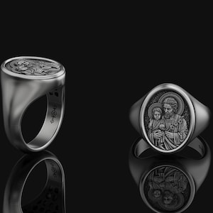 925 Silver St Joseph Religious Silver Signet Ring Christian Jewelry ...