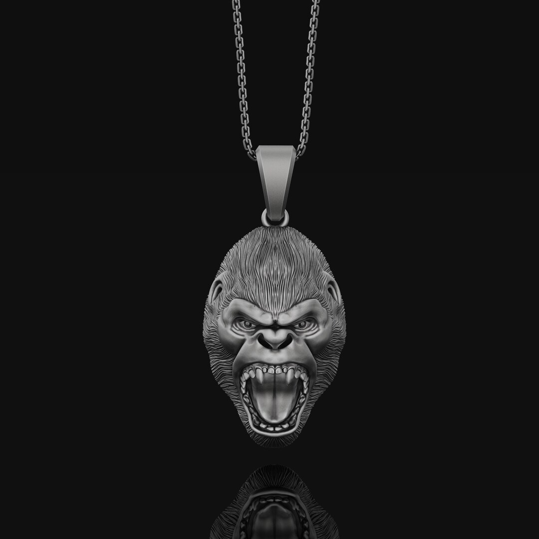 3D Gorilla Necklace, Silver Gorilla Head, Angry Gorilla Charm, Gorilla ...