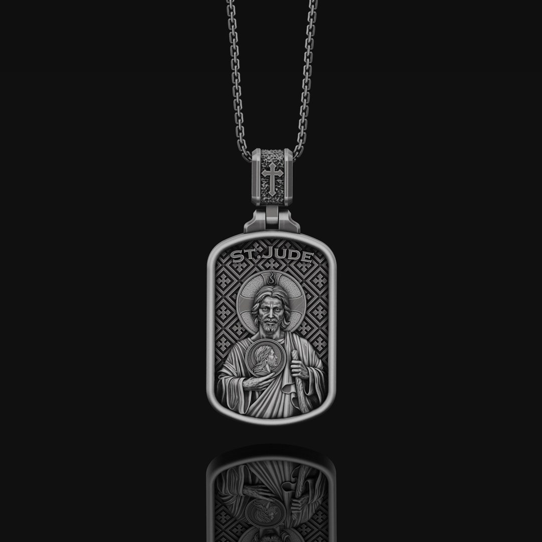 Silver Saint Jude Mens Necklace, Men Saint Jude Medallion, Saint Jude ...