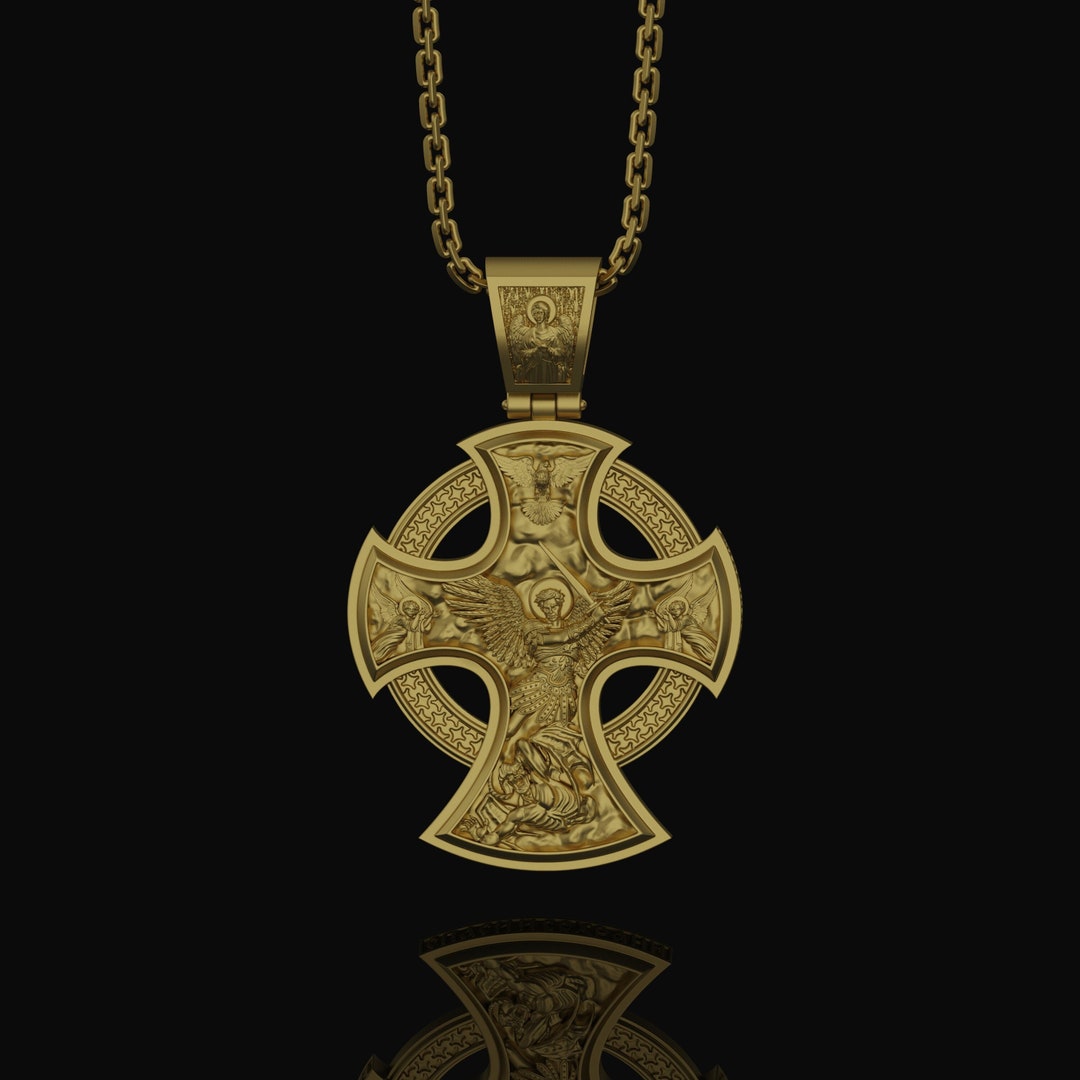 Two-sided Cross Necklace: Saint Michael Front, Jesus Crucifix Back ...