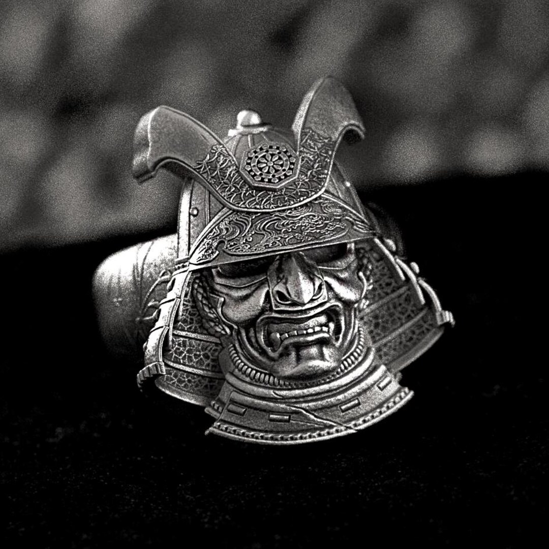 Samurai Helmet Warrior Ring – Detailed Kabuto Armor Mask Jewelry ...
