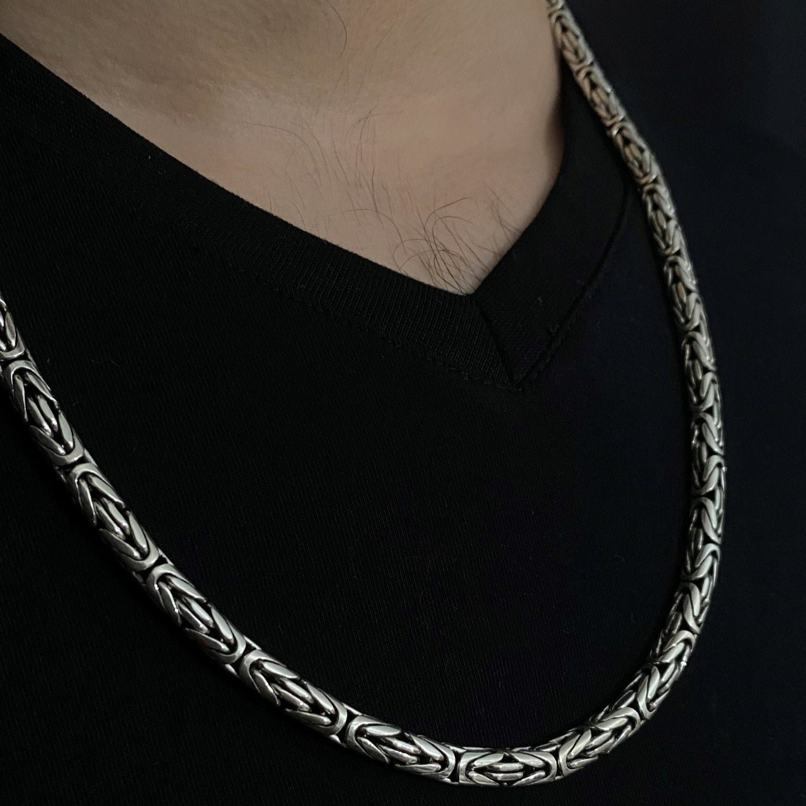 Sterling Silver 4mm Byzantine Chain Necklace, Unisex King Chain - Etsy