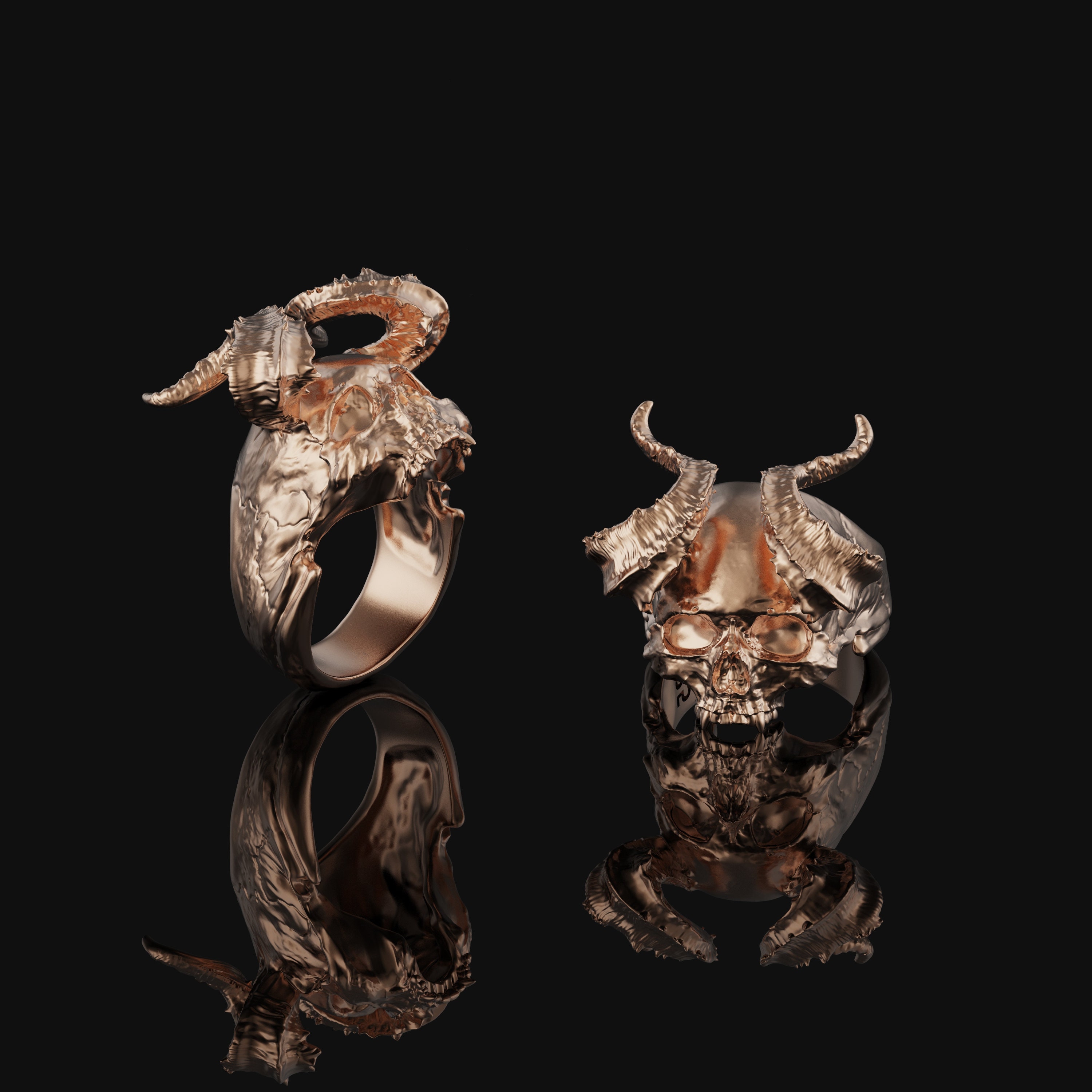 Demon Skull Ring With Horns Devil Ring Sterling Silver - Etsy