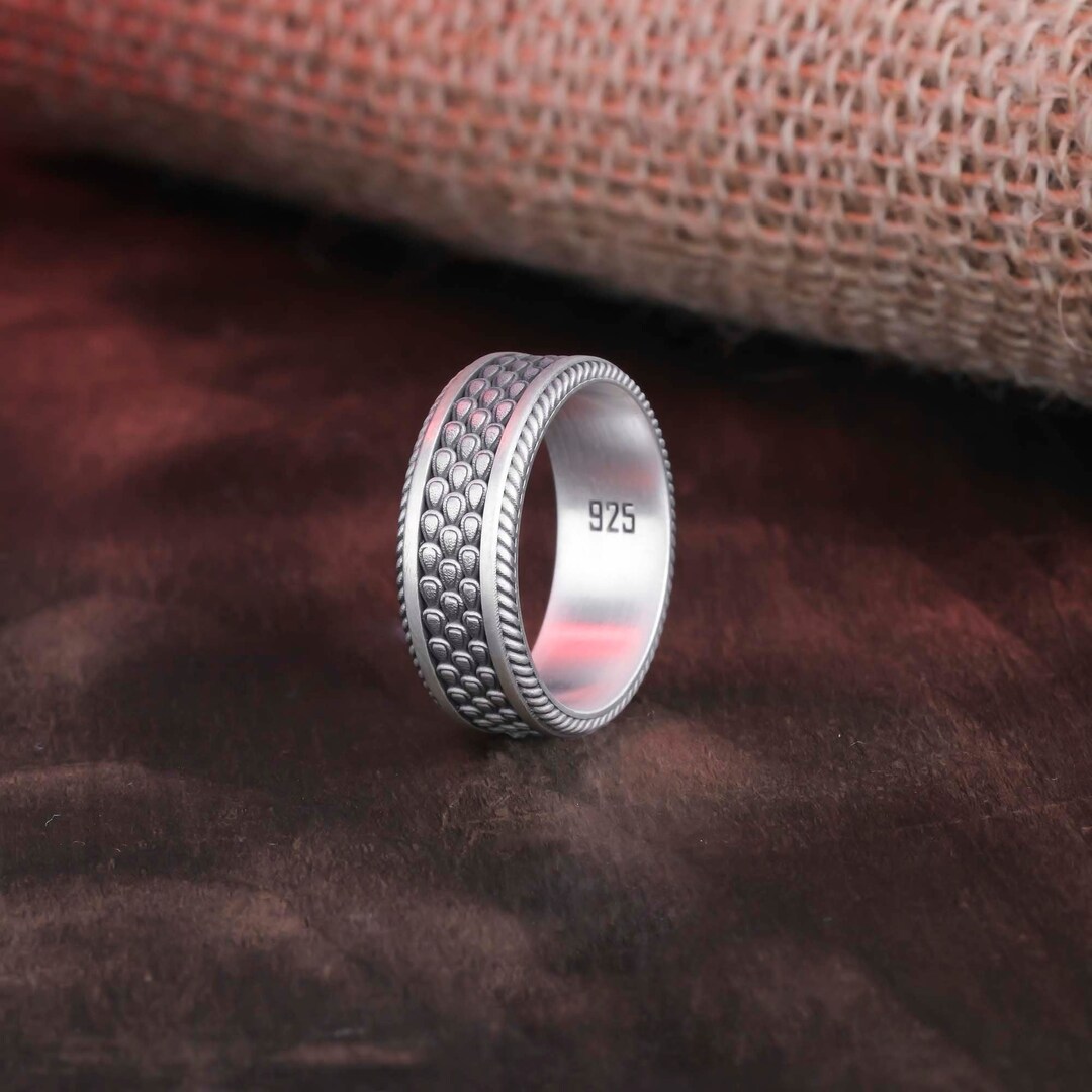 Scales Ring Detailed Band Ring Unique Silver Ring Textured - Etsy