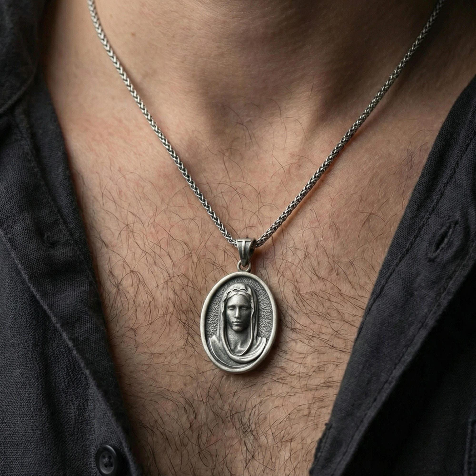 Veiled Madonna Pendant Necklace, 925 Sterling Silver, Religious Gift - Etsy