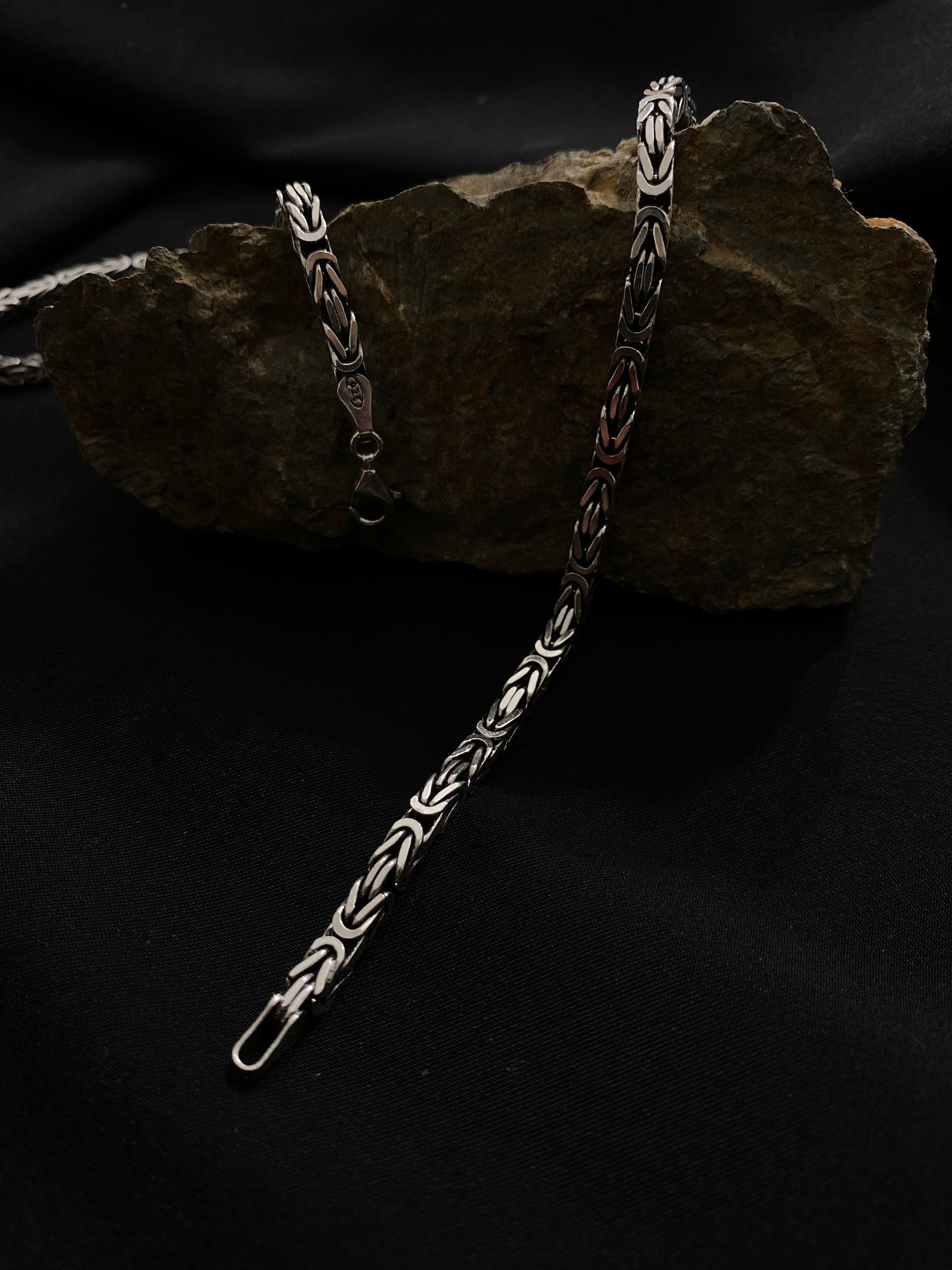 Mens 4mm Byzantine Chain Solid Silver Oxidized Bali Chain Gift | Etsy