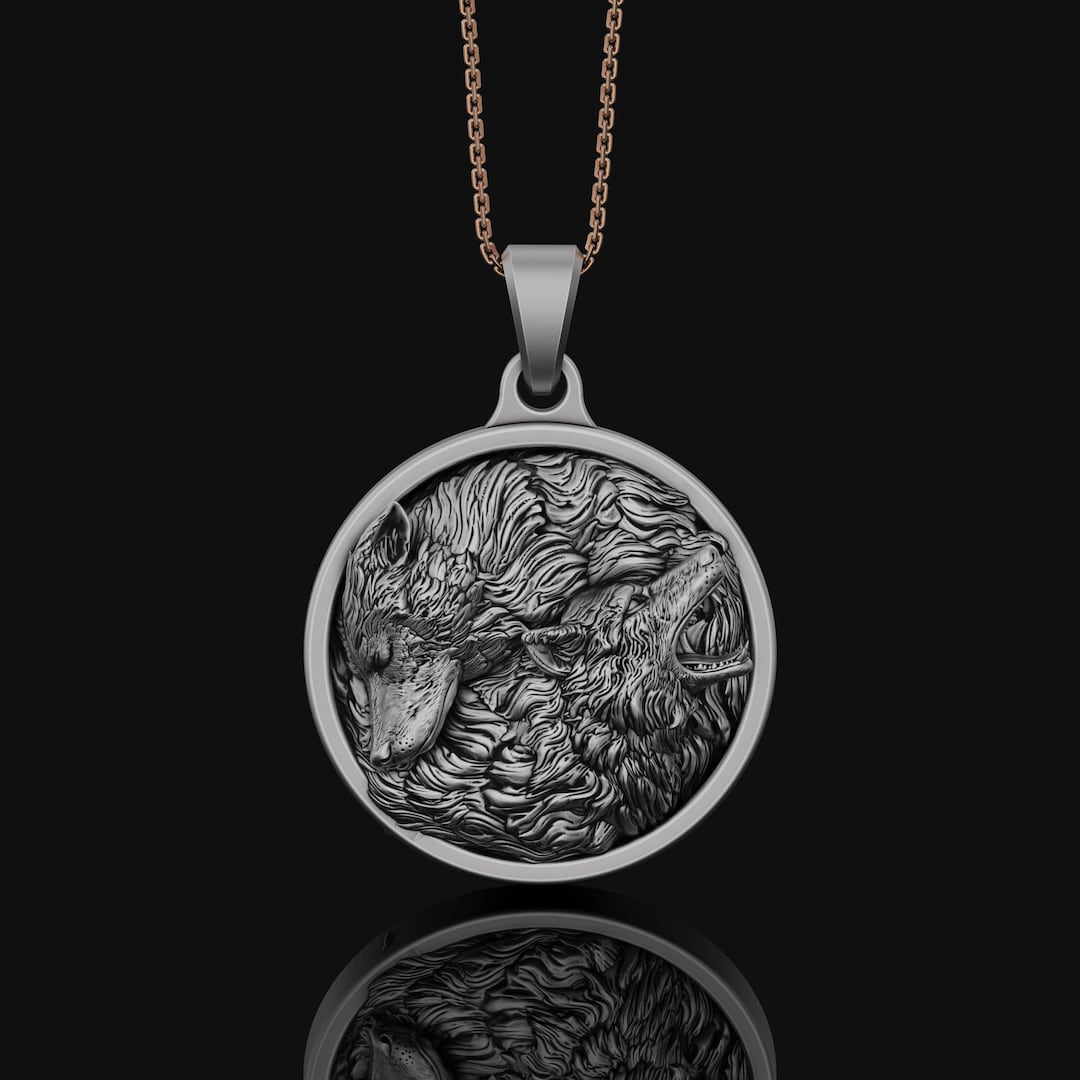 Twin Wolf Pendant Necklace - Silver Men's Wolfpack Jewelry, Alpha ...