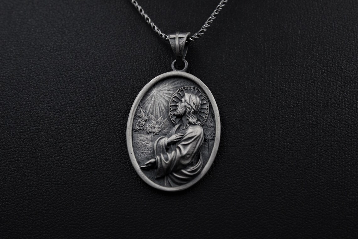 Silver Jesus Christ Prayer Necklace Christian Gift Catholic Accessory ...