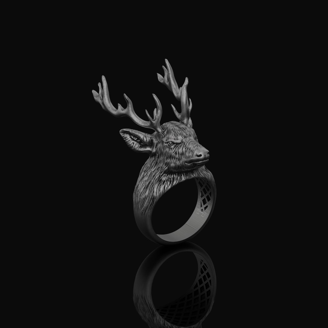 Sterling Silver Stag Head Ring, Oxidized Antler Jewelry, Goth Style - Etsy