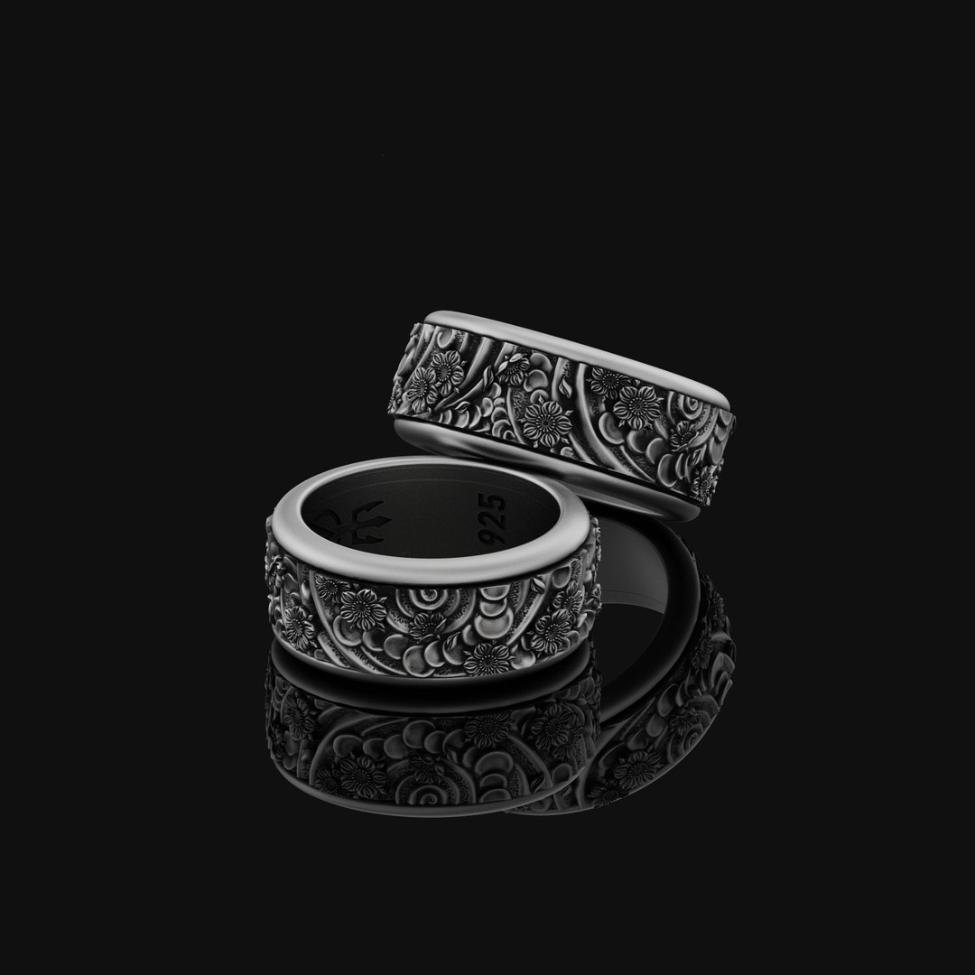 Rotating Spring Flowers Band Ring, Spinning Floral Wedding Band, Symbol ...