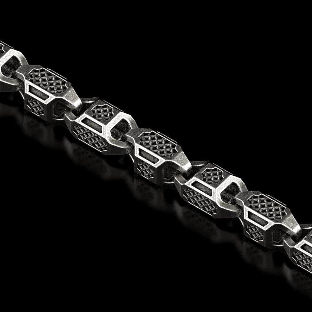 Tactical Pattern Chain Necklace – Hex Armor Link in 925 Silver or Gold ...