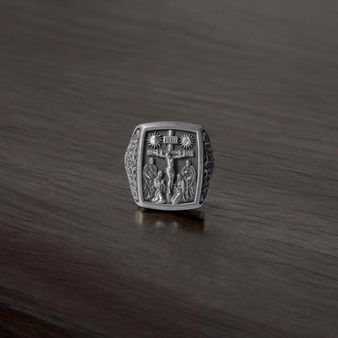 Silver Jesus INRI Cross Ring - Christian Jewelry, Elegant Faith Symbol ...