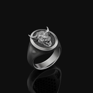 Bull Signet Buffalo Ring Animal Jewelry Mens Accessory Husband | Etsy