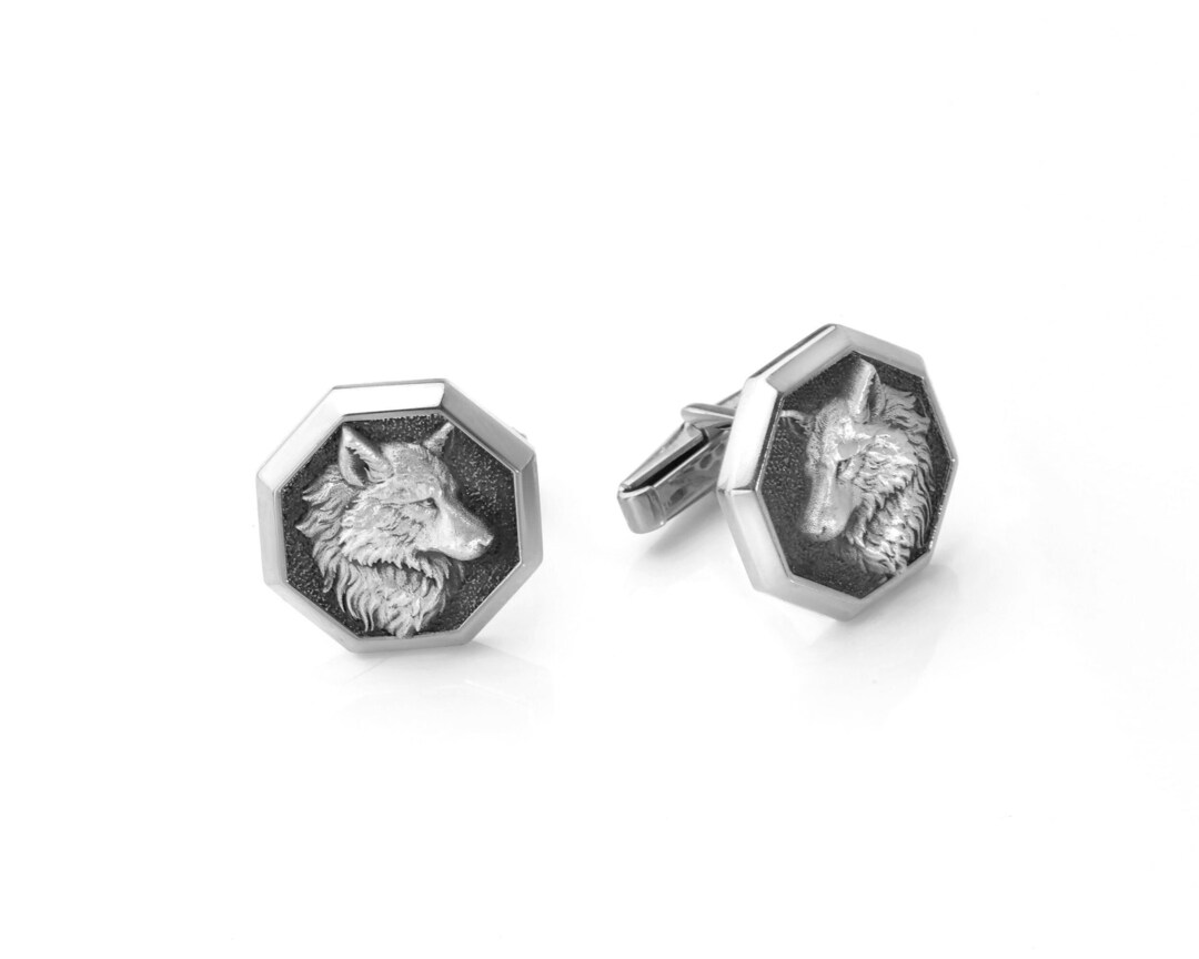 Sterling Silver Wolf Head Cufflinks, Groomsmen Gift - Etsy