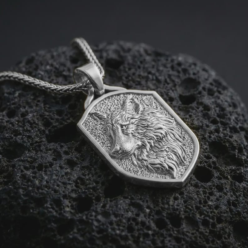 Sterling Silver Wolf Pendant • Tribal Shield Amulet Necklace - Etsy