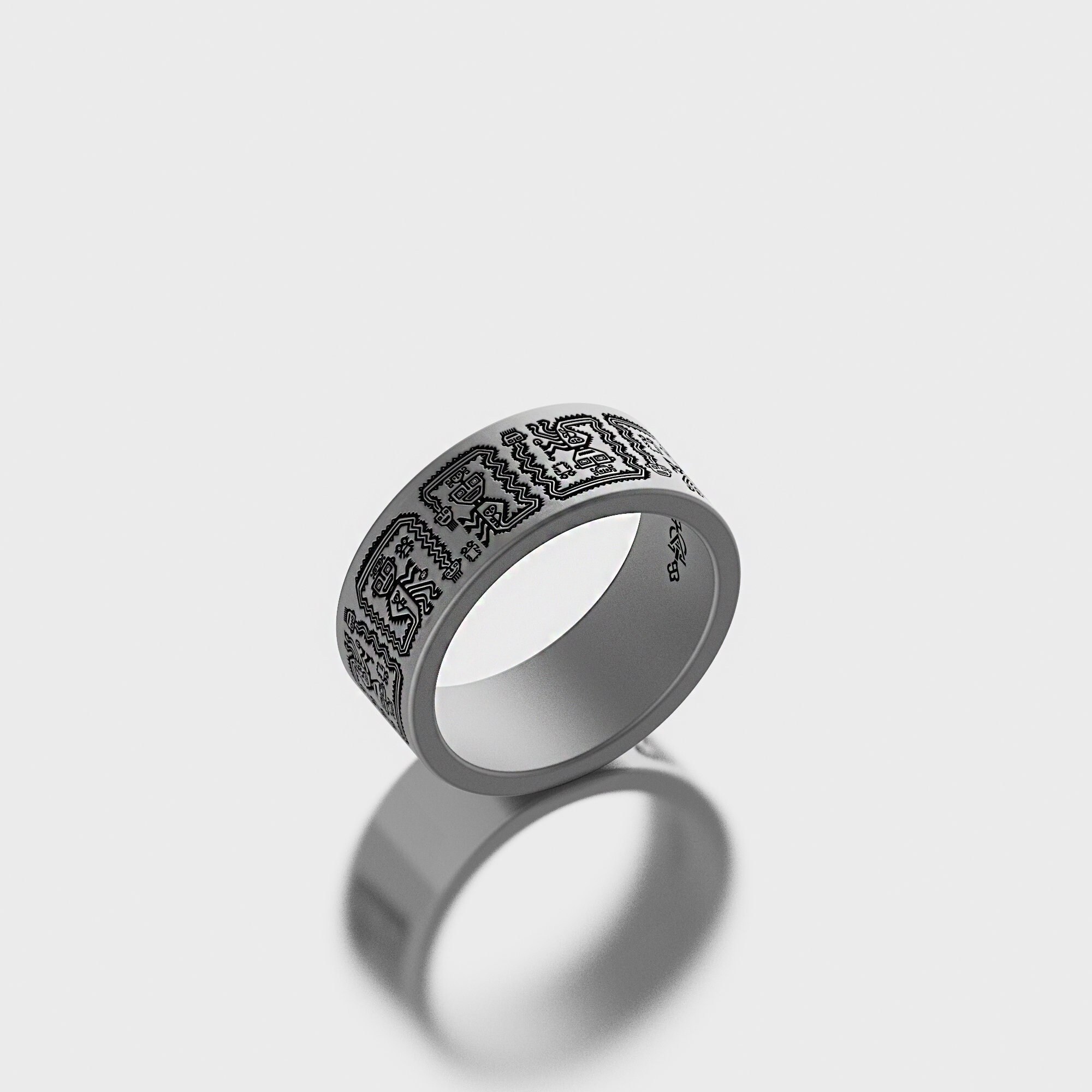 Aztec Maya Ancient Pattern Wedding Band Memorial Gift - Etsy