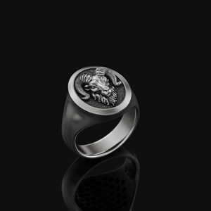 Aries Ring Ram Signet Horoscope Jewelry Silver Accessory Gift for Him ...