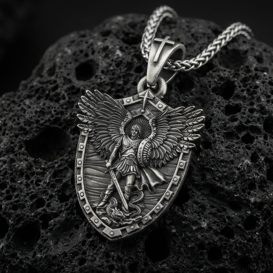 Sterling Silver Archangel Michael Shield Pendant, Orthodox Necklace - Etsy