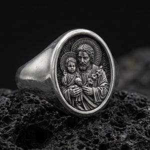 925 Sterling Silver St Joseph Religious Signet Ring, Catholic Jewelry ...