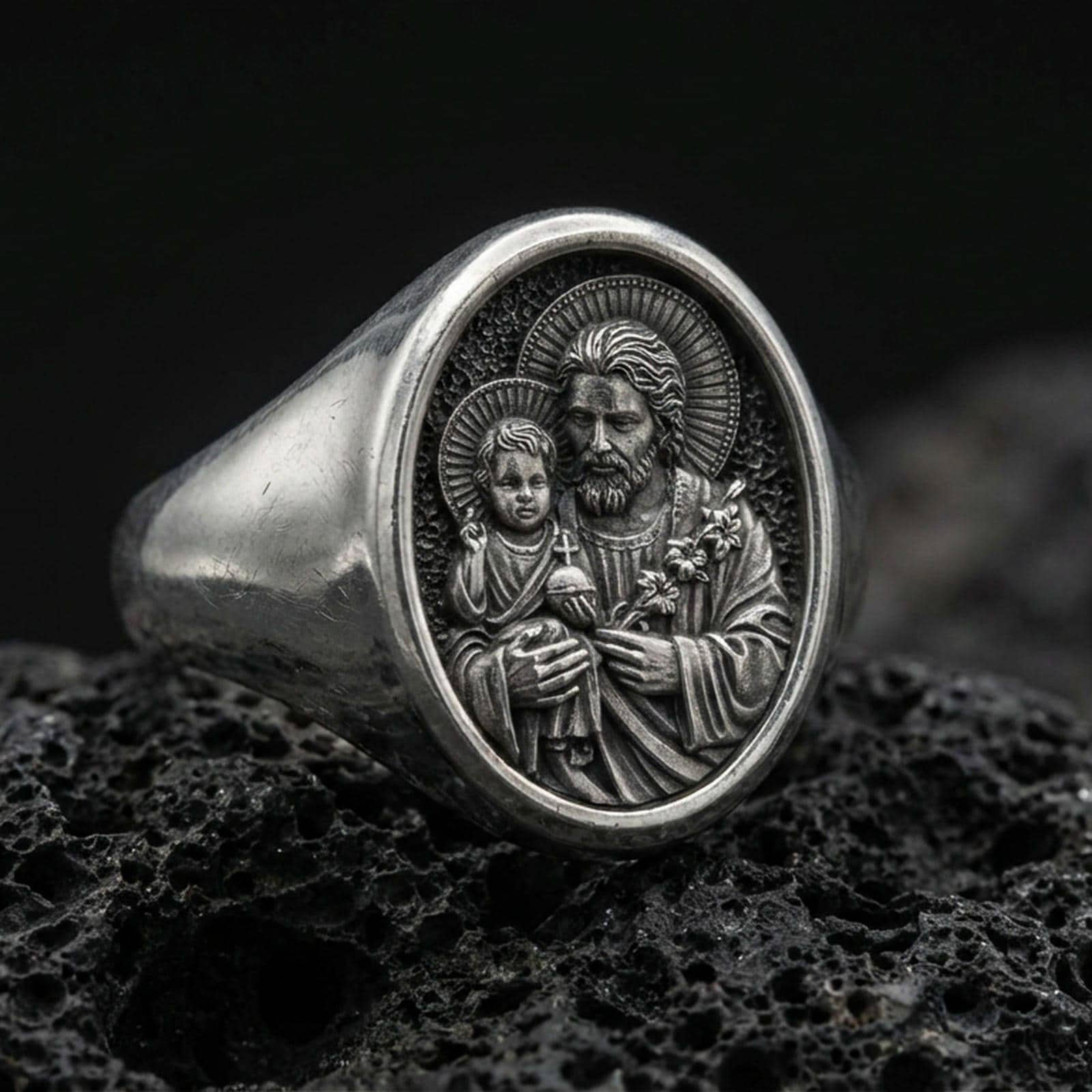 925 Sterling Silver St Joseph Religious Signet Ring, Catholic Jewelry ...