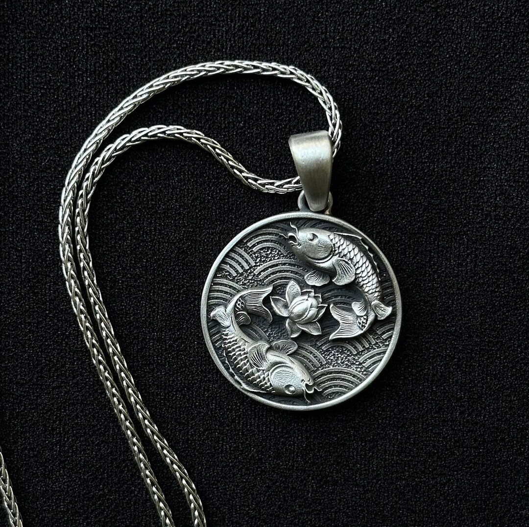 Sterling Silver Koi Fish, Yin and Yang, Lotus Necklace, Lucky Fish ...