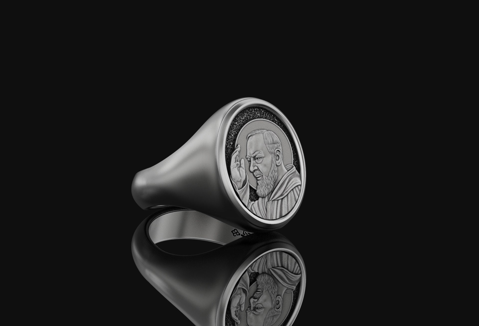 925 Silver Padre Pio Ring Catholic Gift Religious Accessory Men's ...