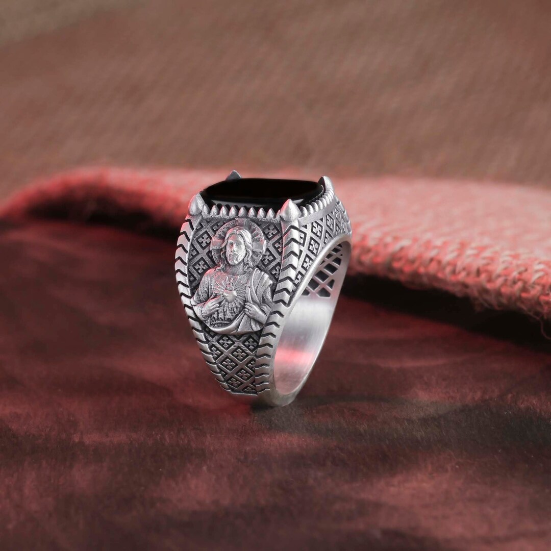 Sacred Heart Ring, Jesus Christ Ring, Gemstone Ring, Cushion Gemstone ...