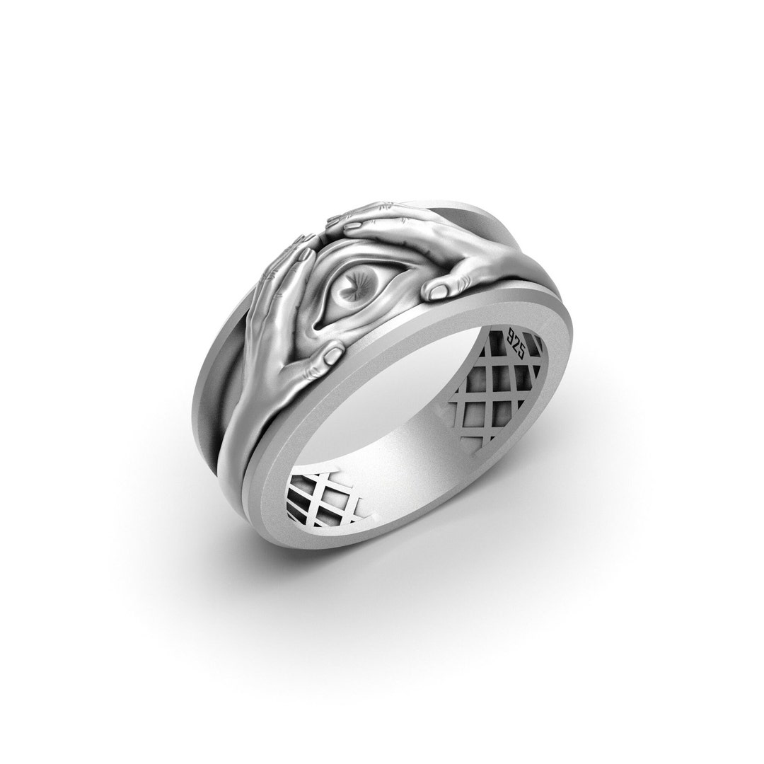 Silver Illuminati Band Ring - New World Order Jewelry, Gothic Men's ...