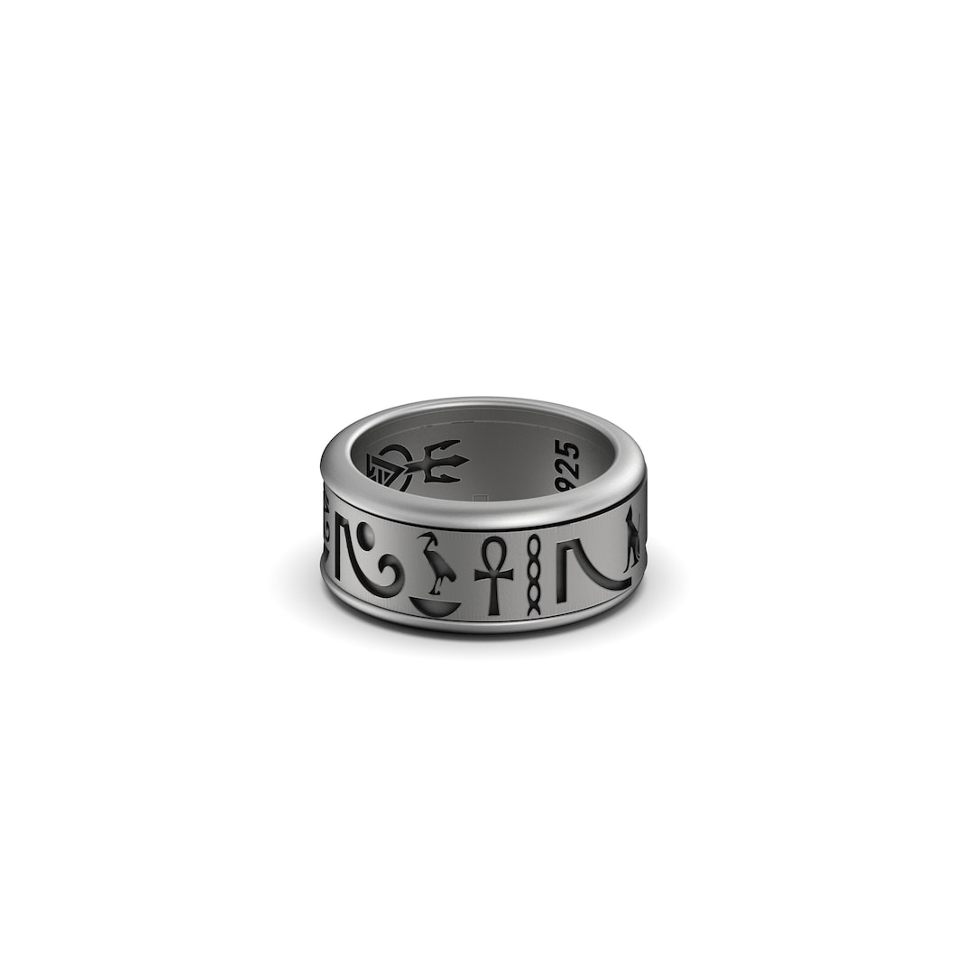Spinner Fidget Egyptian Hieroglyphic Wedding Band Ring - Ancient Egypt ...