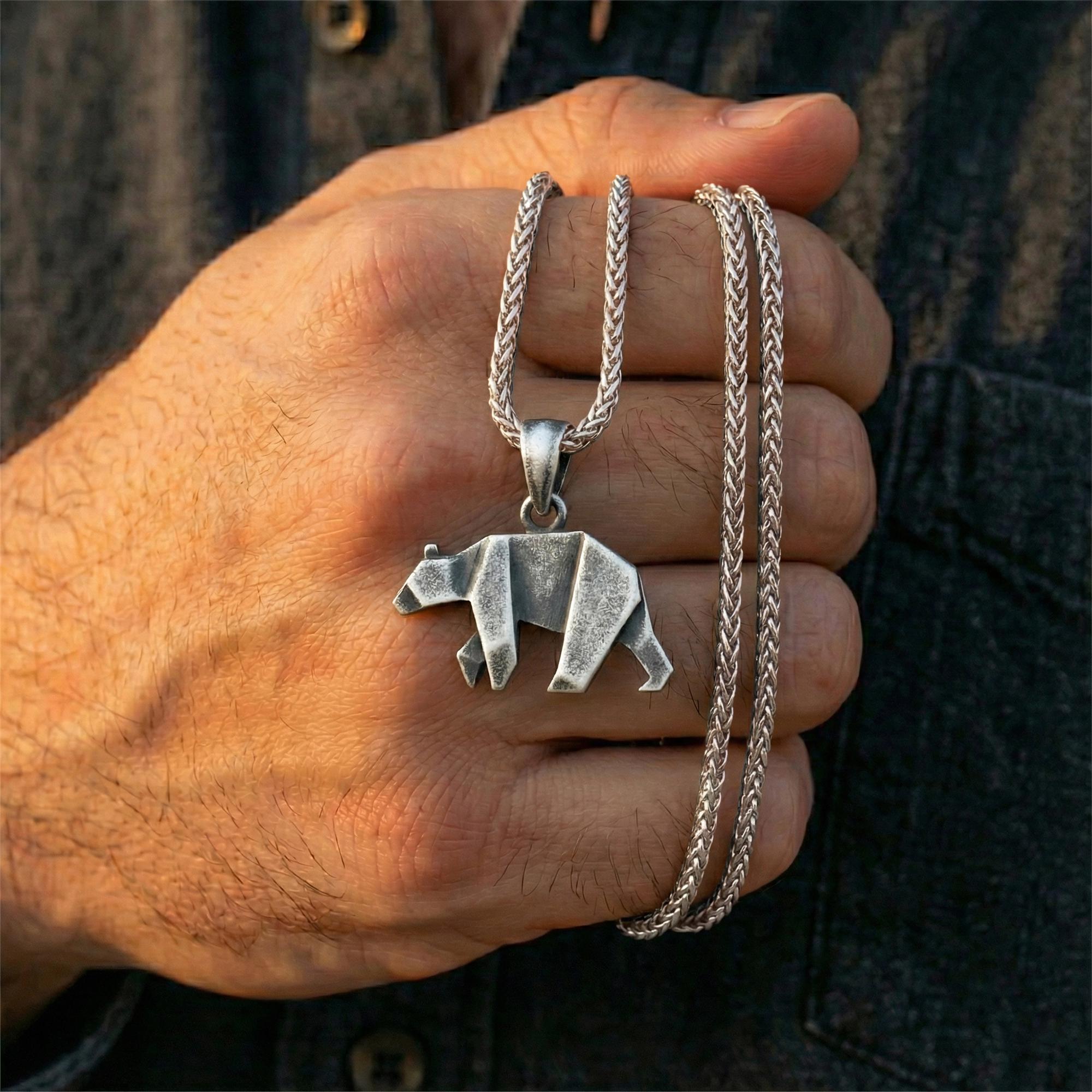Silver Origami Bear Pendant Charm - Elegant Folded Bear Necklace ...
