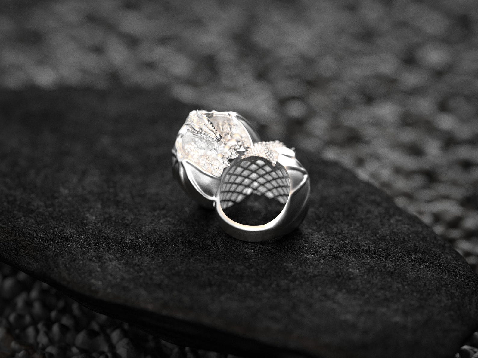 Silver Dragon Perched on Skull Pile Gothic Signet Ring for Men ...