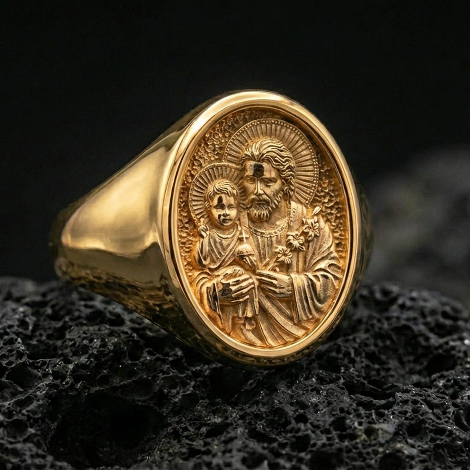 925 Sterling Silver St Joseph Religious Signet Ring, Catholic Jewelry ...