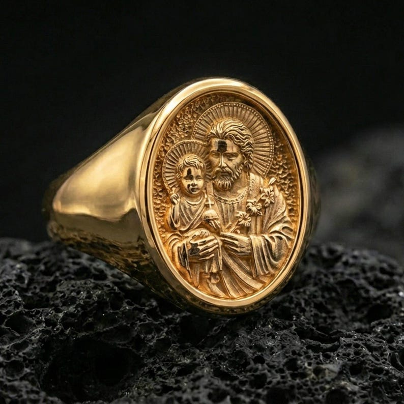 925 Sterling Silver St Joseph Religious Signet Ring, Catholic Jewelry ...