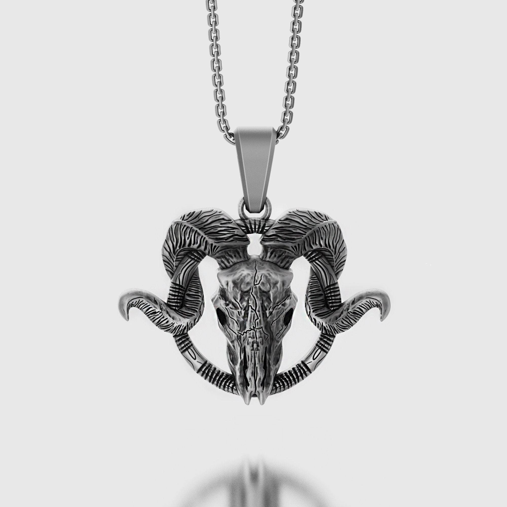 Silver Ram Skull Necklace Baphomet 666 Satanic Occult - Etsy