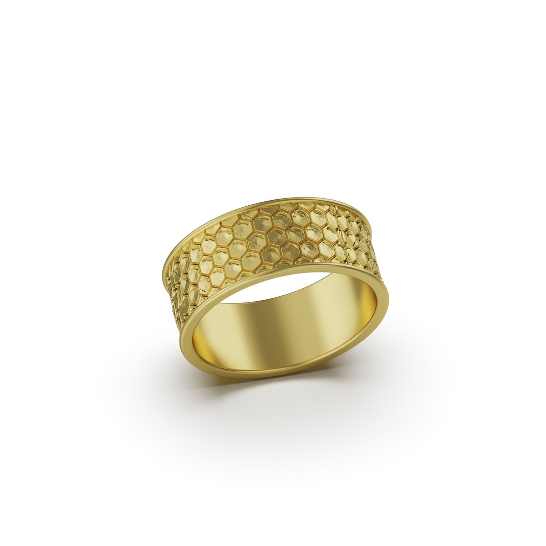 Solid Gold Hexagon Ring, Geometric Honeycomb Pattern Engagement Ring ...