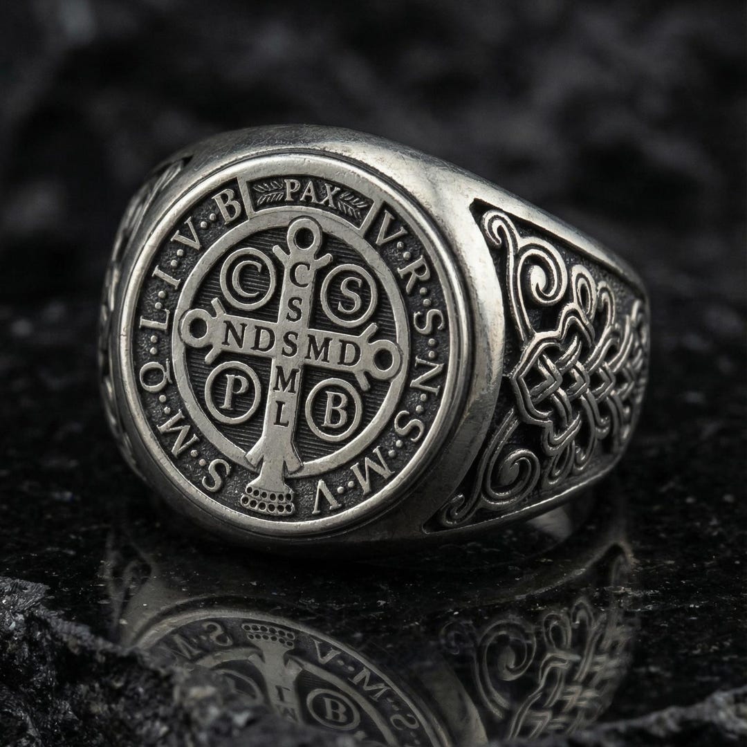 Sterling Silver St. Benedict Ring, Religious Protection Ring, Catholic ...